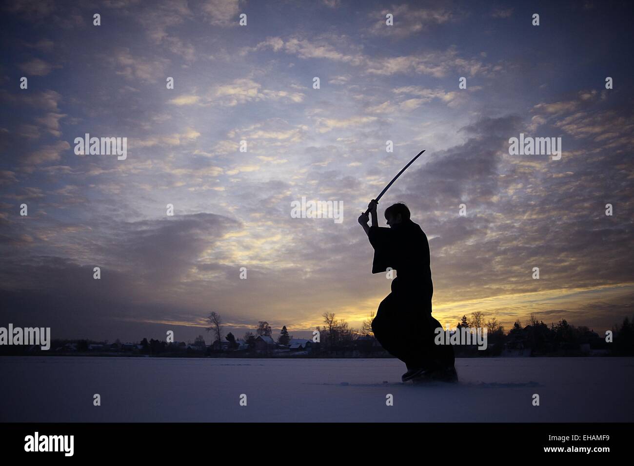 Japanese ninja winter portrait Stock Photo - Alamy