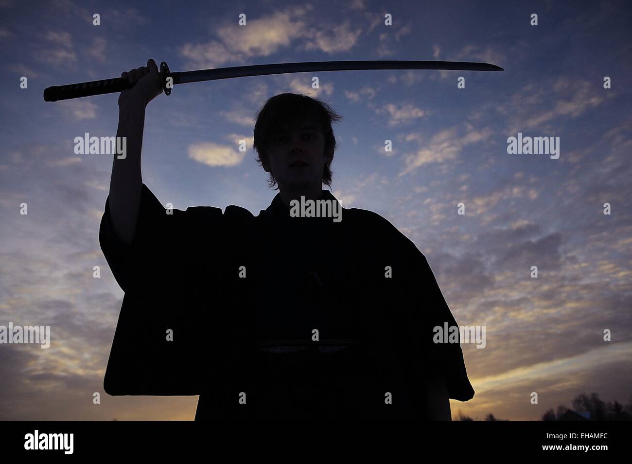 Japanese ninja winter portrait Stock Photo - Alamy