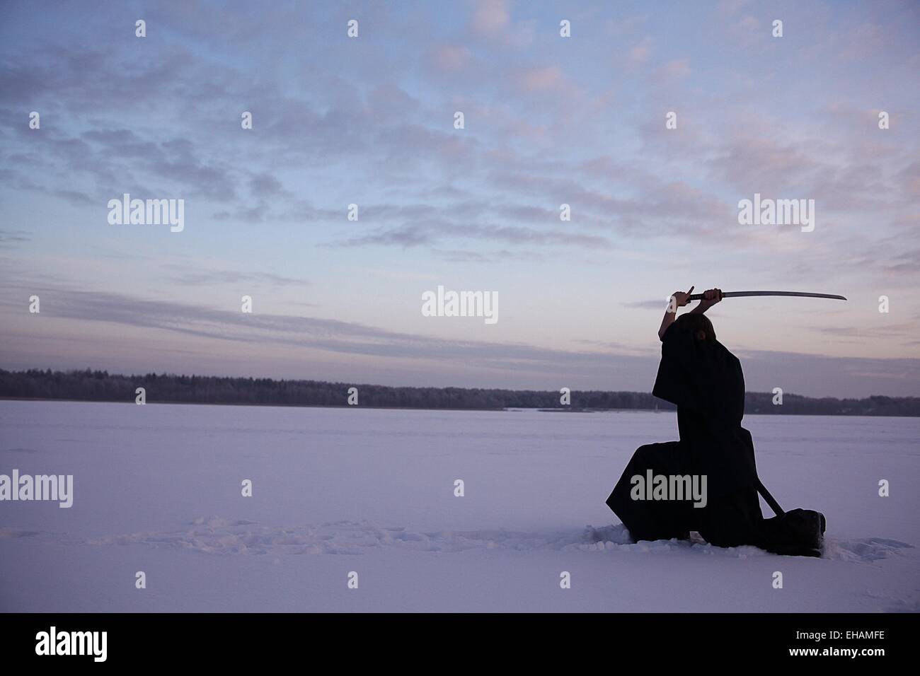 Japanese ninja winter portrait Stock Photo - Alamy