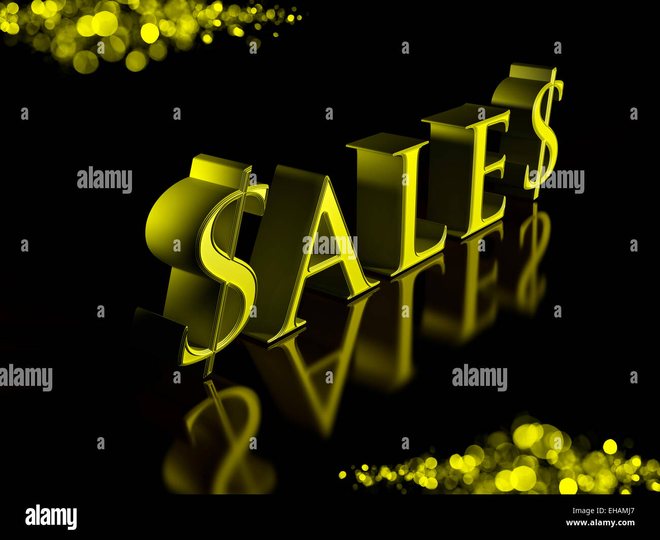 Golden Letters Sales on black background with reflection Stock Photo ...