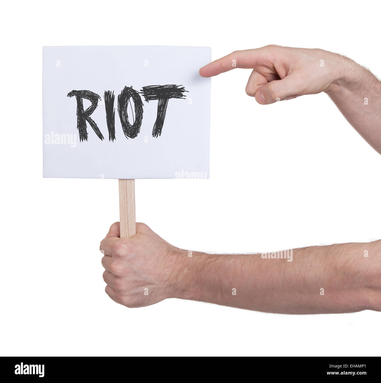 Hand holding sign, isolated on white - Riot Stock Photo - Alamy