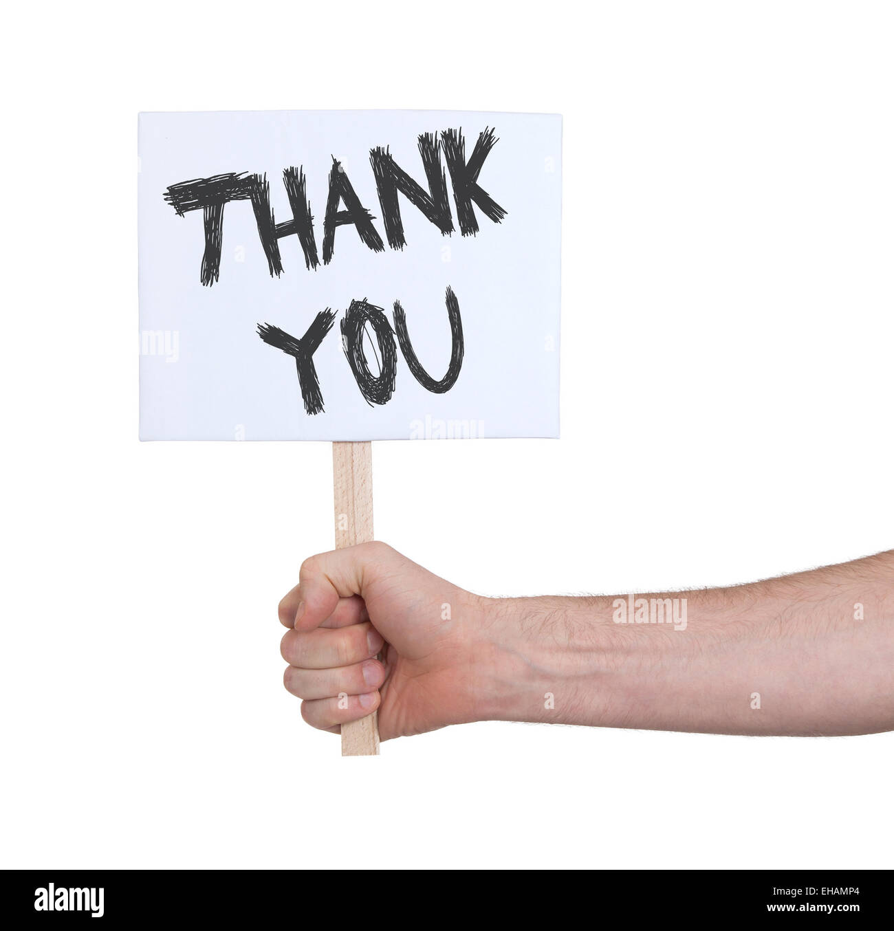 Hand holding sign, isolated on white - Thank you Stock Photo - Alamy