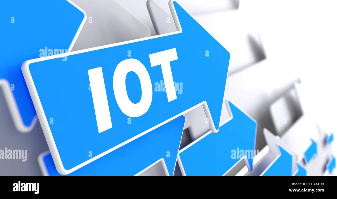 IOT Direction Sign - Blue Arrow on a Grey Background Stock Photo - Alamy