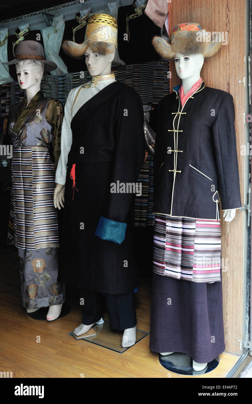 Lhasa, Traditional Tibetan Ceremonial Clothes, Old Town Market Stock ...