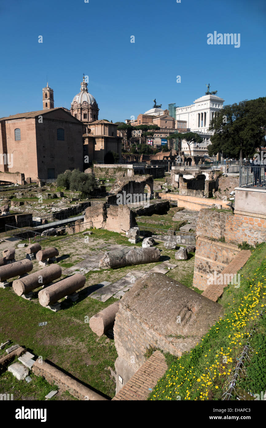 View of Roman Forum, Fori Imperiali, old monuments and landmark from ...