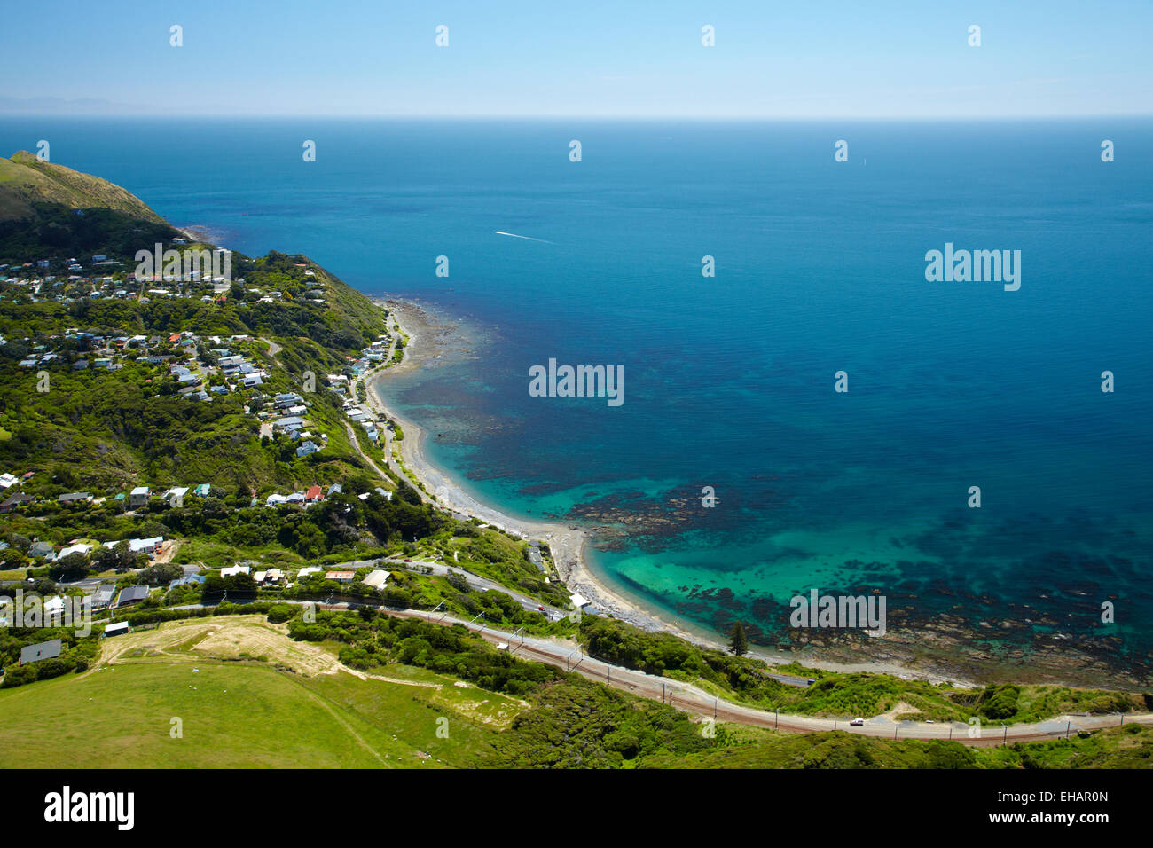 Pukerua Bay, Wellington region, North Island, New Zealand - aerial ...