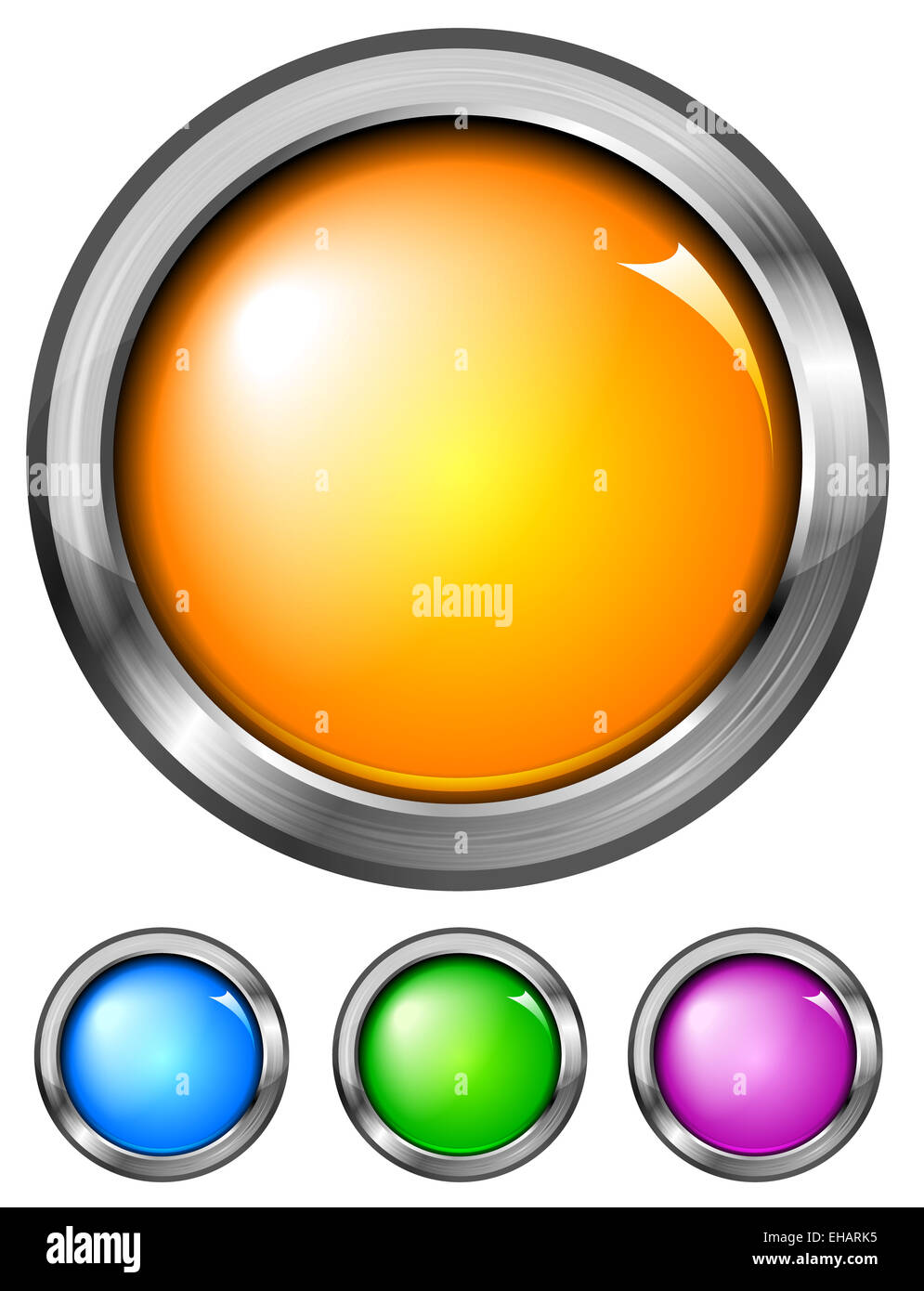 Set of glossy buttons in a metal frame Stock Photo - Alamy