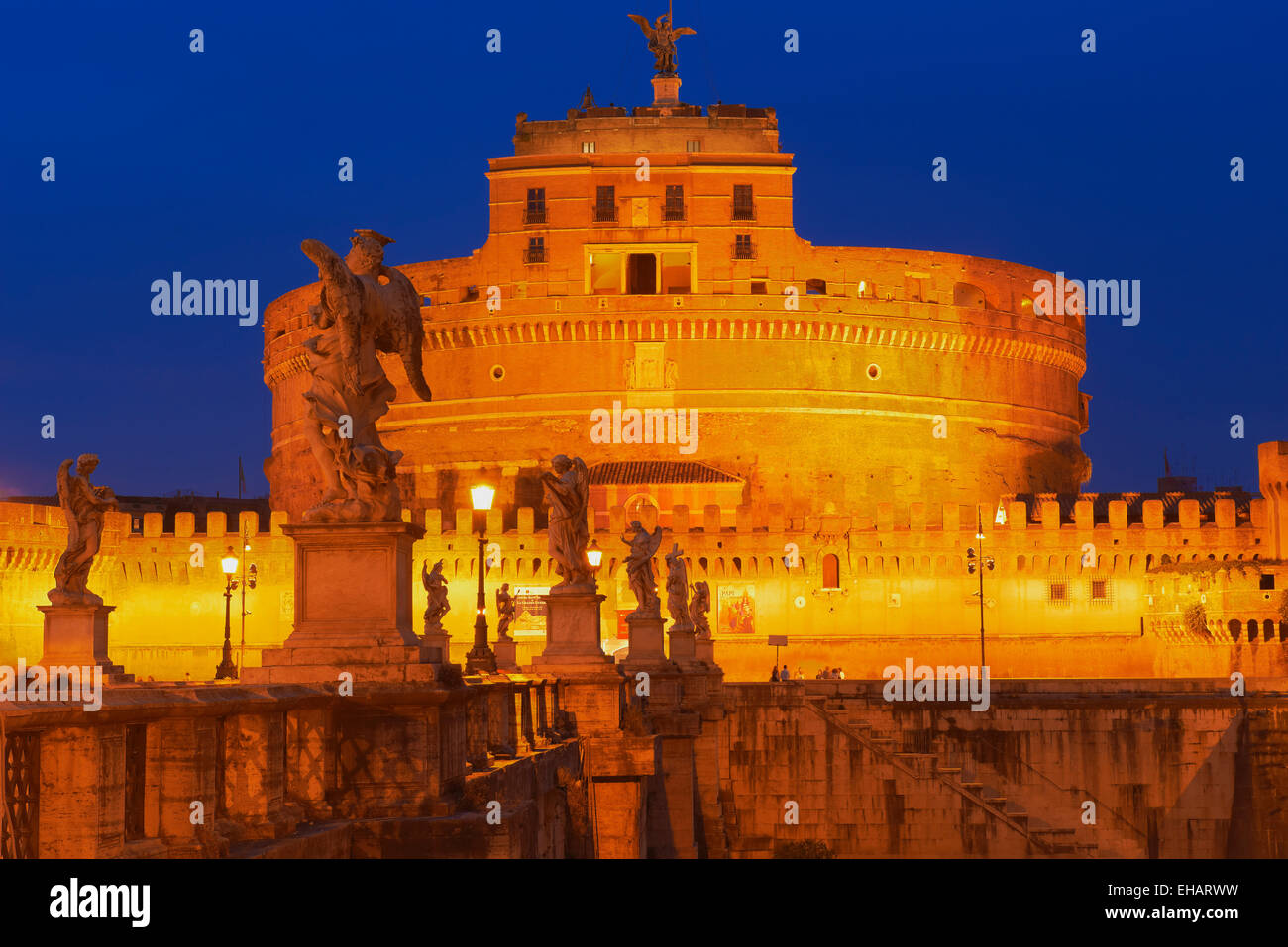 Sant Angelo Bridge, Castel sant Angelo,Sant Angelo Castel at Dusk, Mausoleum of Hadrian, Rome ...
