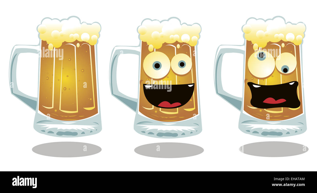 a vector cartoon representing 3 different kind of a glass of beer: a ...