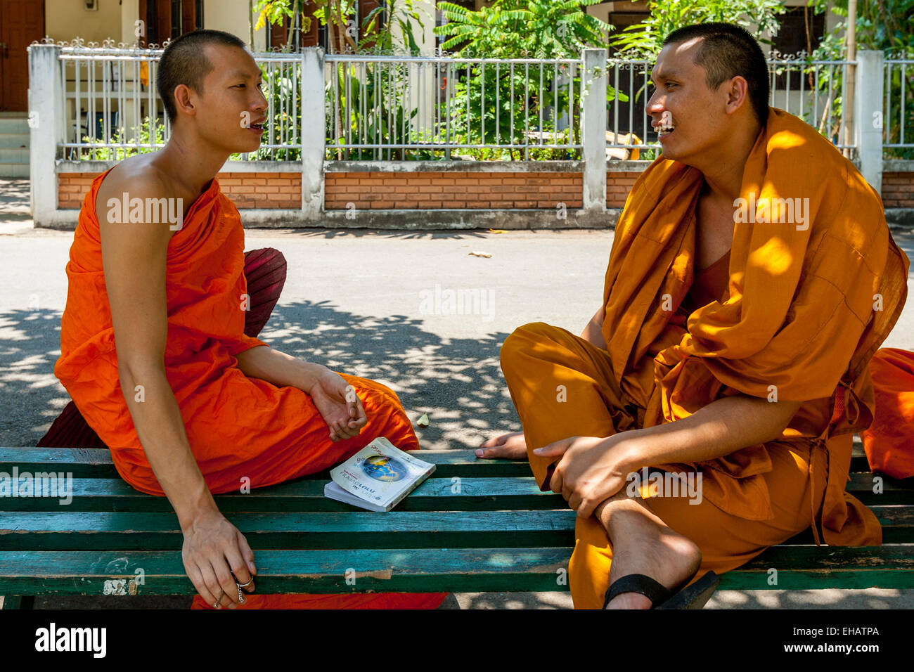 Two Buddhist Monks Chatting, Wat Phra Singh Temple, Chiang Mai ...