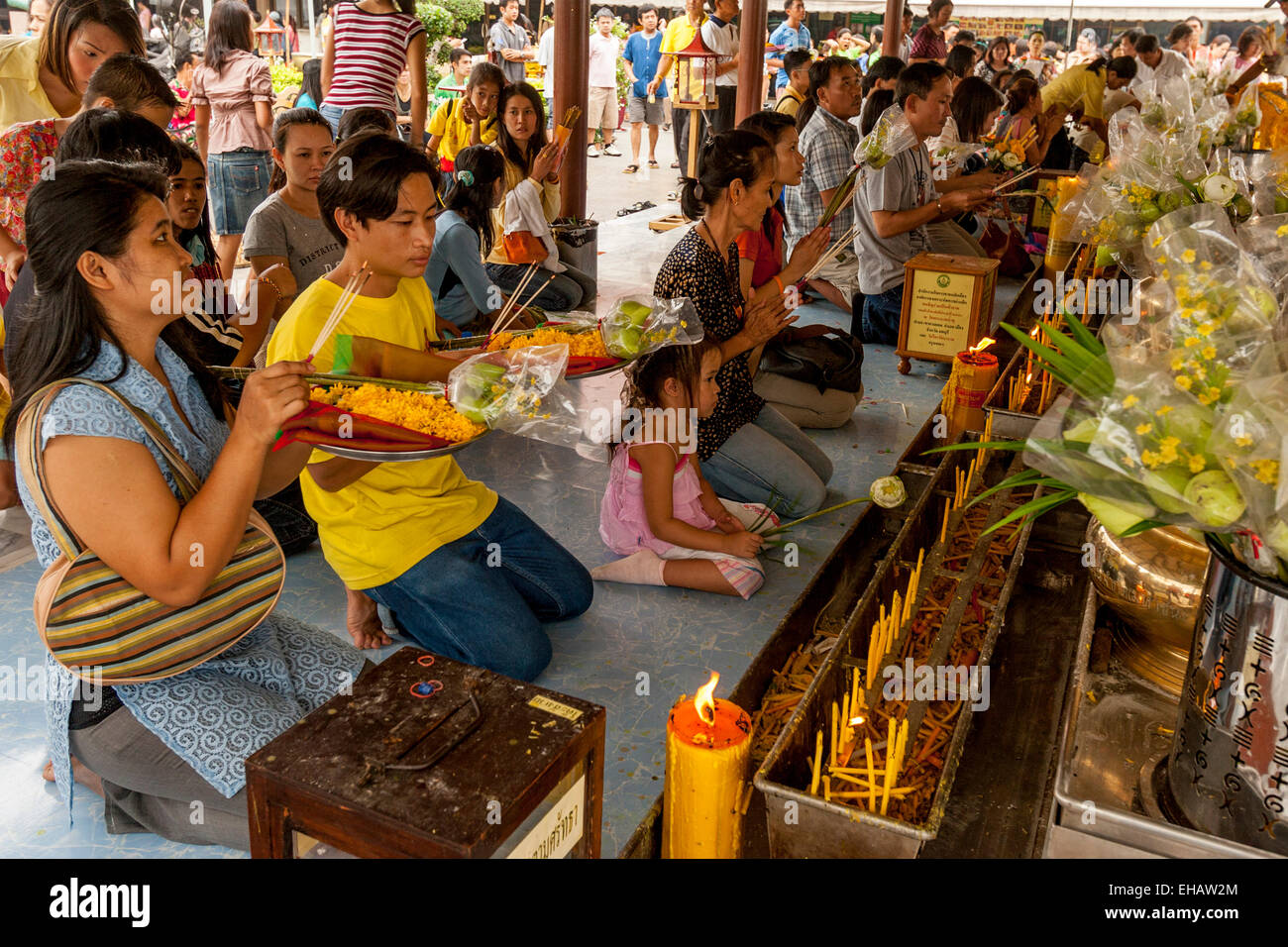 Local Thai People Praying At a Temple During The Songkran Water ...