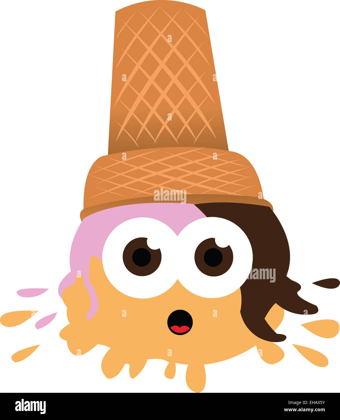 a vector cartoon representing a funny ice cream fallen to the ground ...