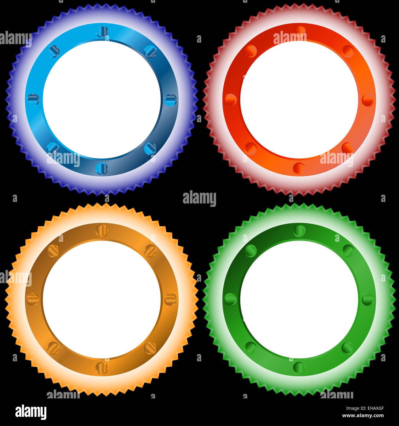 Four multi-colored stickers Stock Photo - Alamy