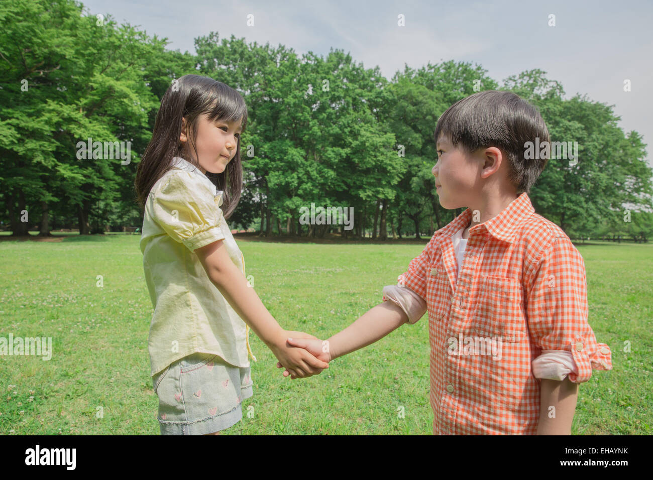 Japanese kid shaking hands in a park Stock Photo - Alamy