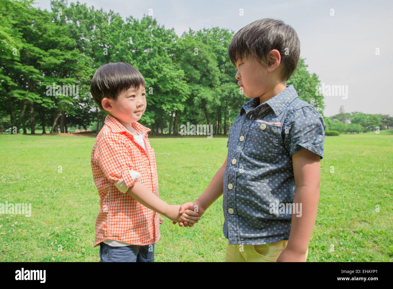 Japanese kid shaking hands in a park Stock Photo - Alamy