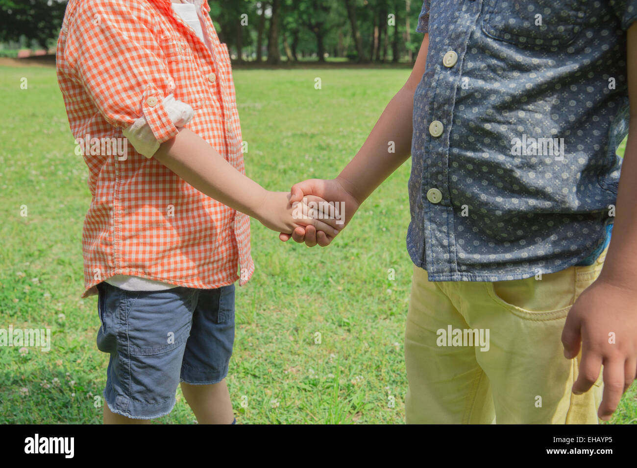 Japanese kid shaking hands in a park Stock Photo - Alamy