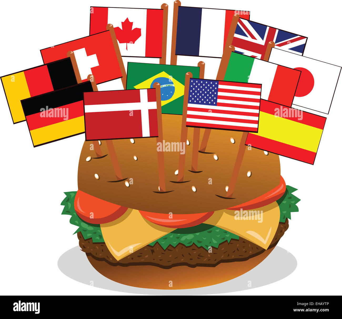 A vector cartoon, representing a sandwich with 12 flags Stock Photo - Alamy