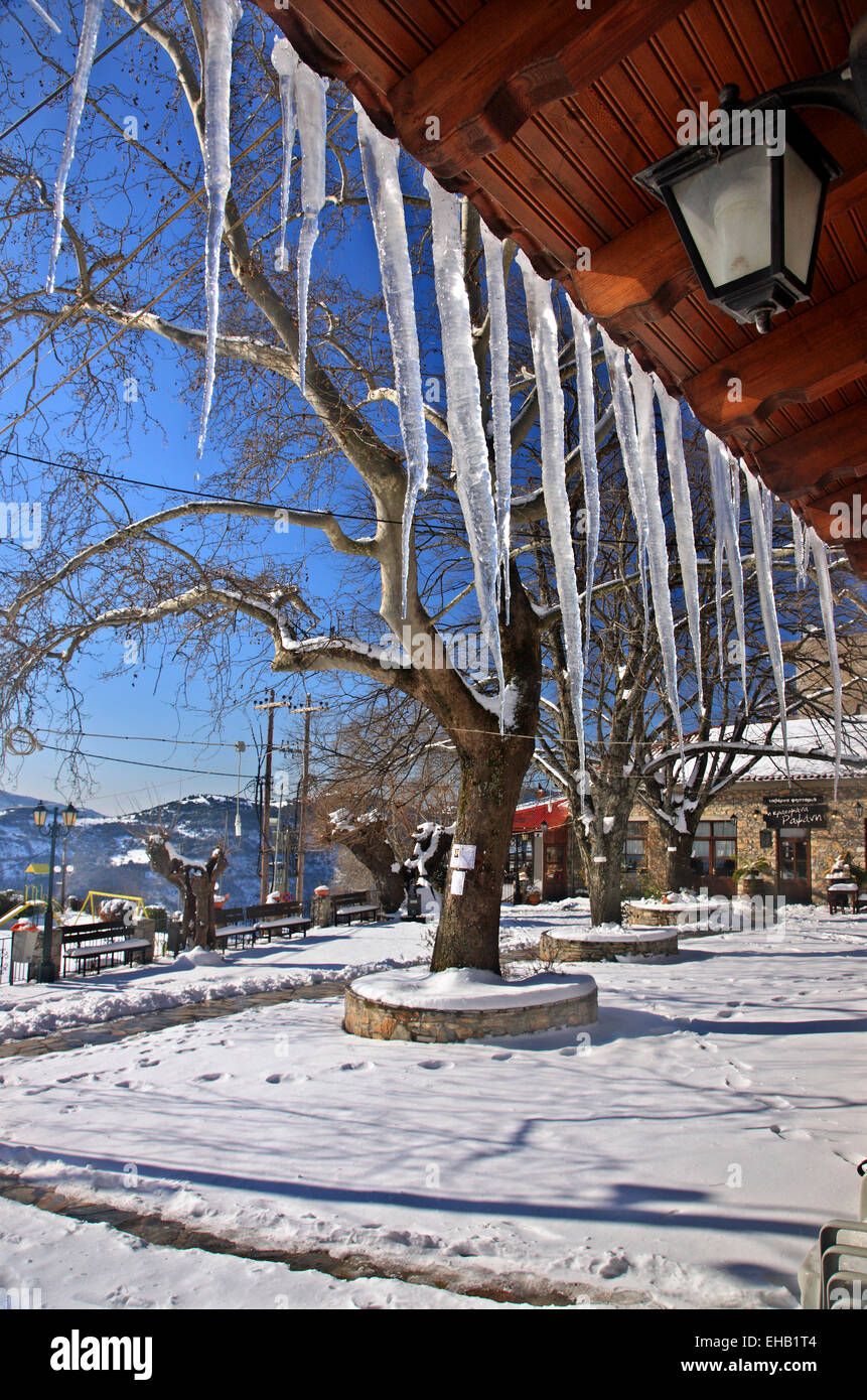 At the square of Rapsani village (famous for its wines) on the slopes ...