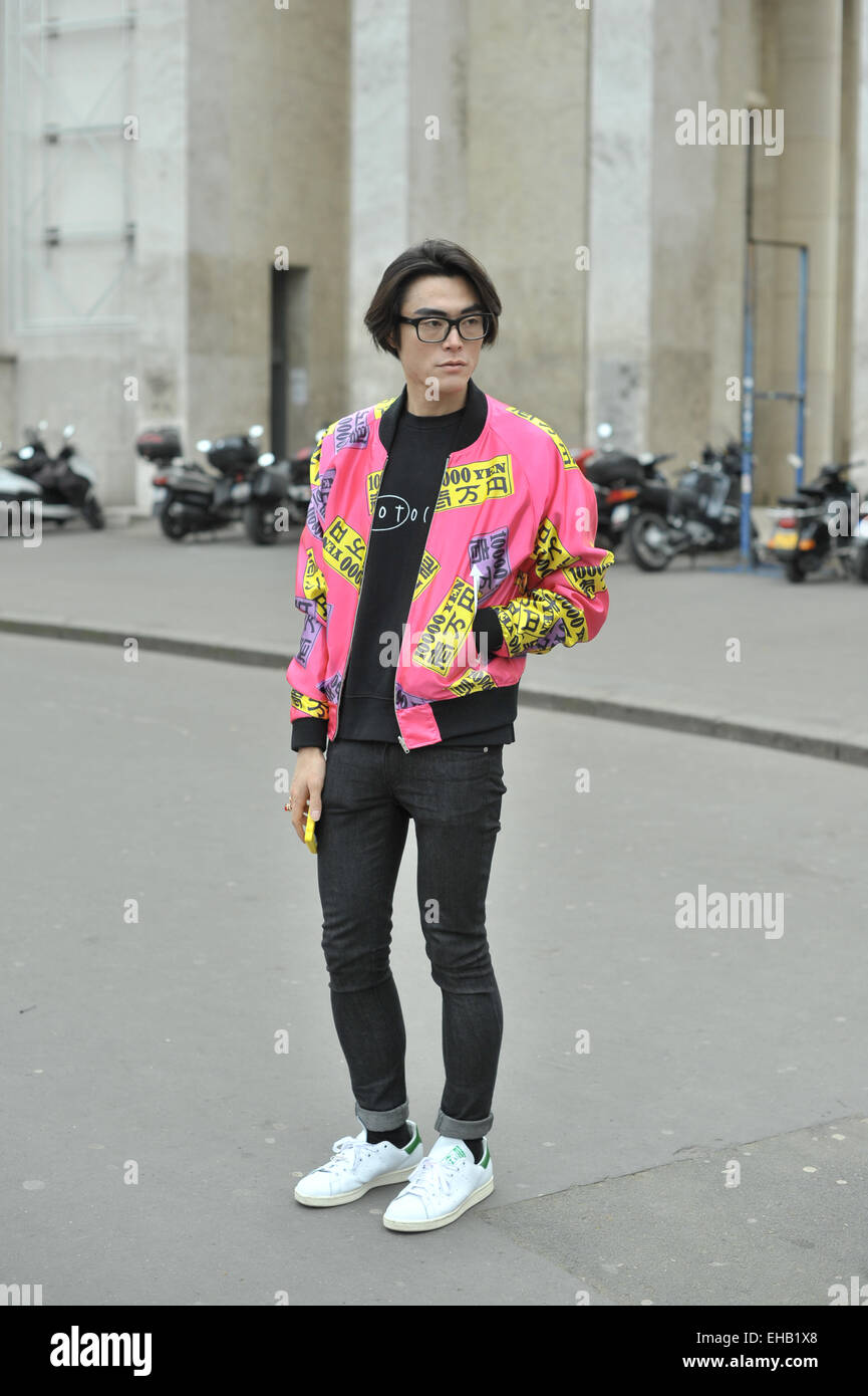 Blogger Yu Masui arriving at the Leonard Paris Fall 2015 runway show in ...