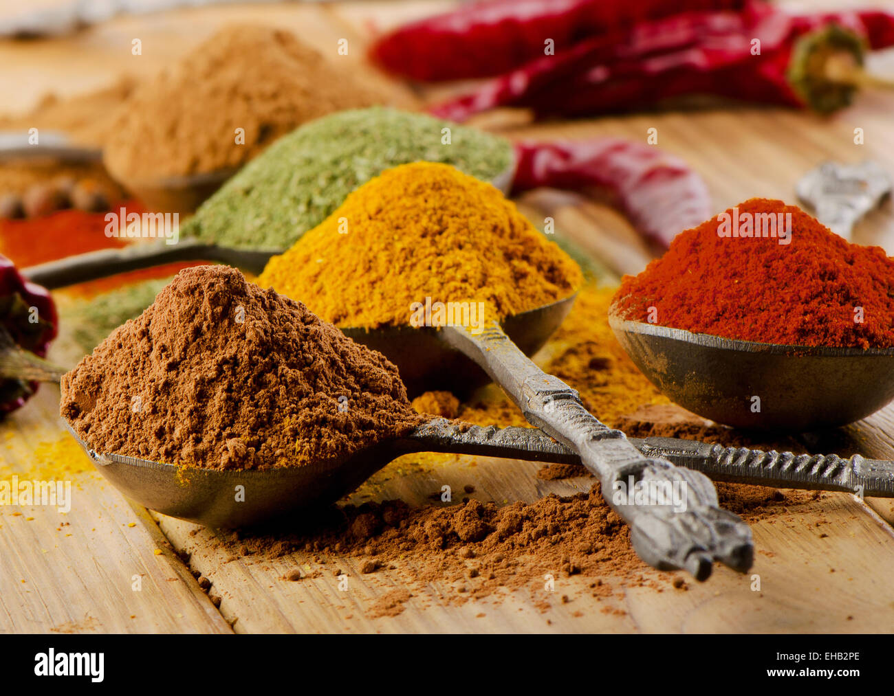 Selection of dried spices . Close up view Stock Photo - Alamy