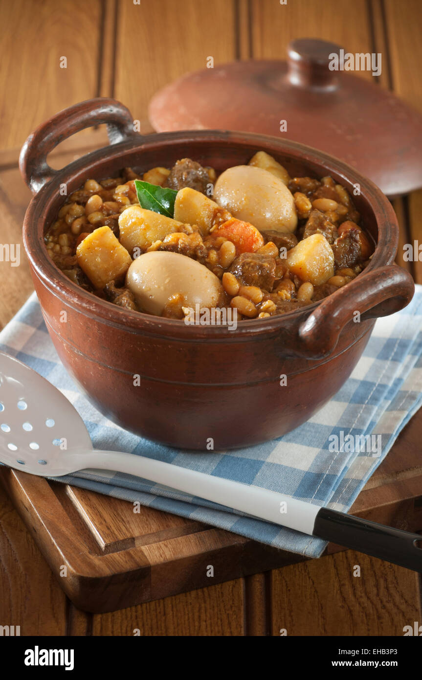 Cholent. Potato, meat, bean and barley stew. Jewish Food Stock Photo ...