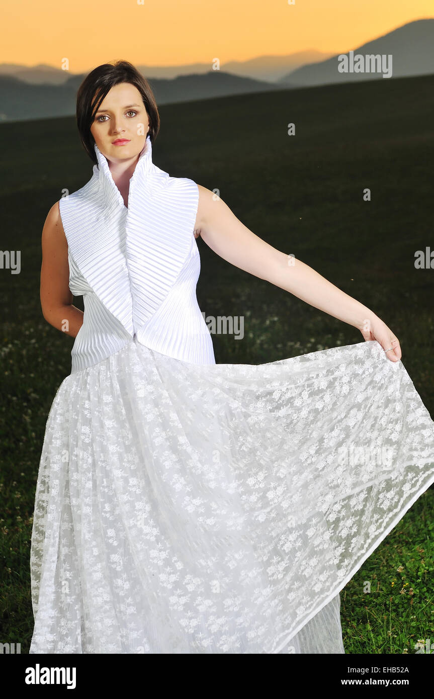 beautiful bride outdoor after wedding ceremny Stock Photo - Alamy