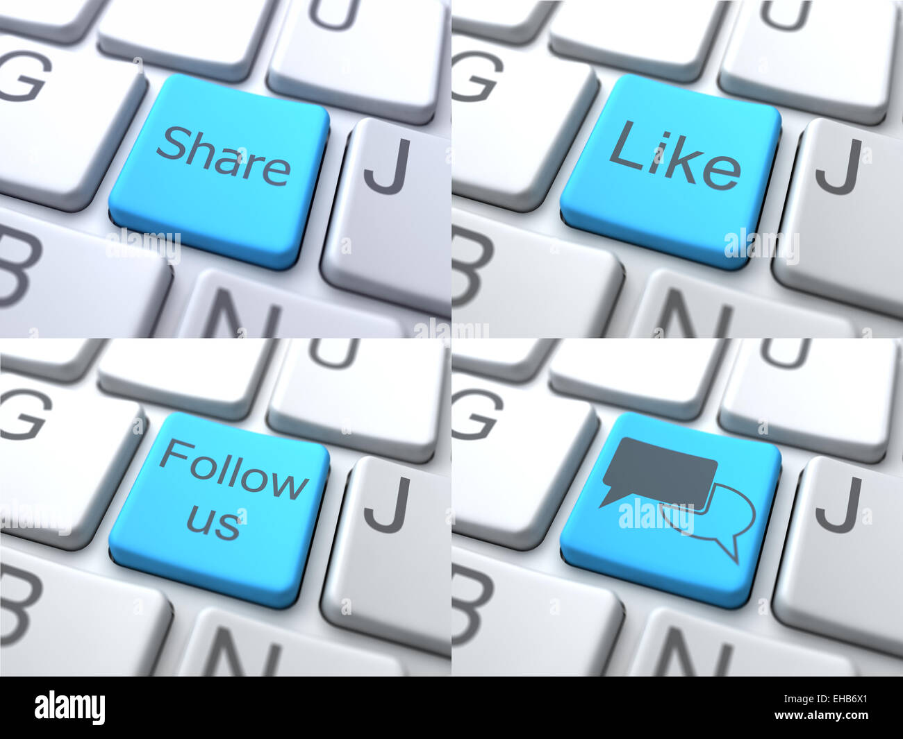 E-Communication Concept - Blue Button on Keyboard Consisting of Share ...