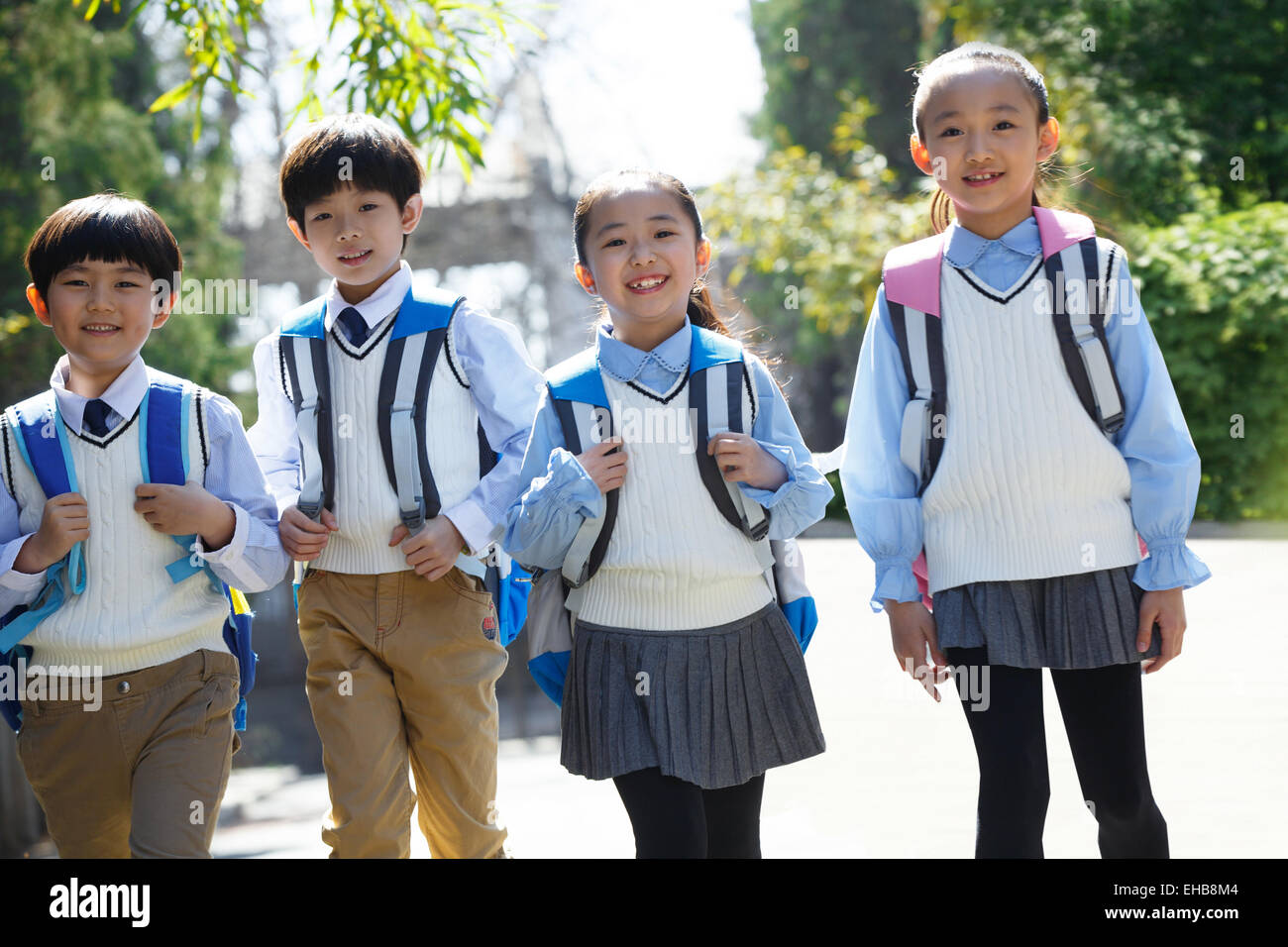 Elementary school back schoolbag go to school Stock Photo - Alamy