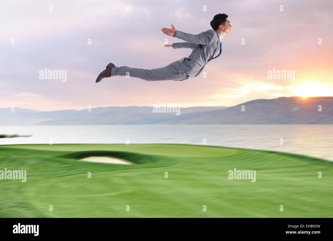 Fly over the prairie business man Stock Photo - Alamy