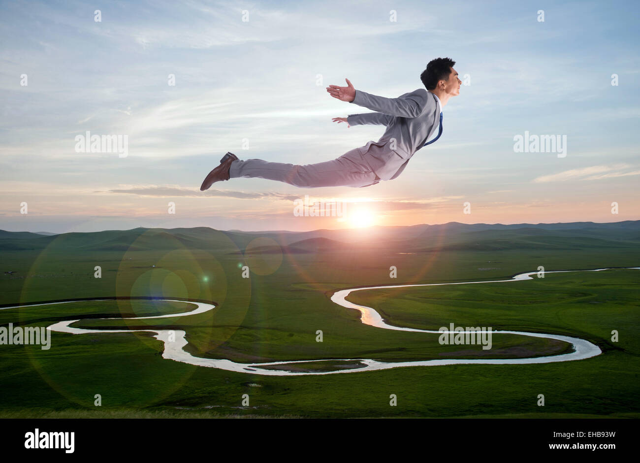Fly over the prairie business man Stock Photo - Alamy
