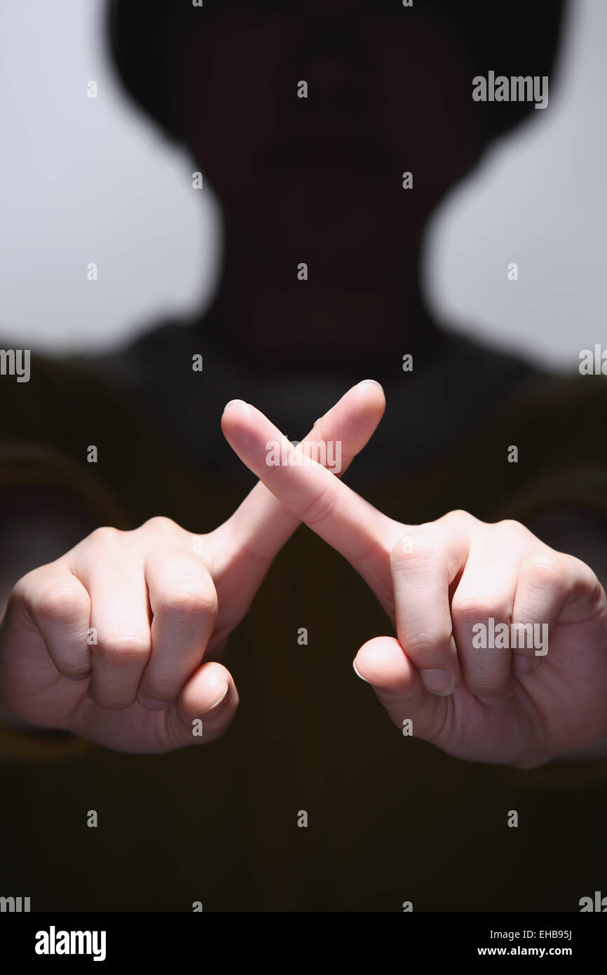 Japanese gesture for no Stock Photo - Alamy