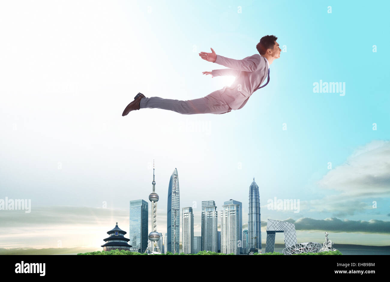 Business men fly about the air Stock Photo - Alamy