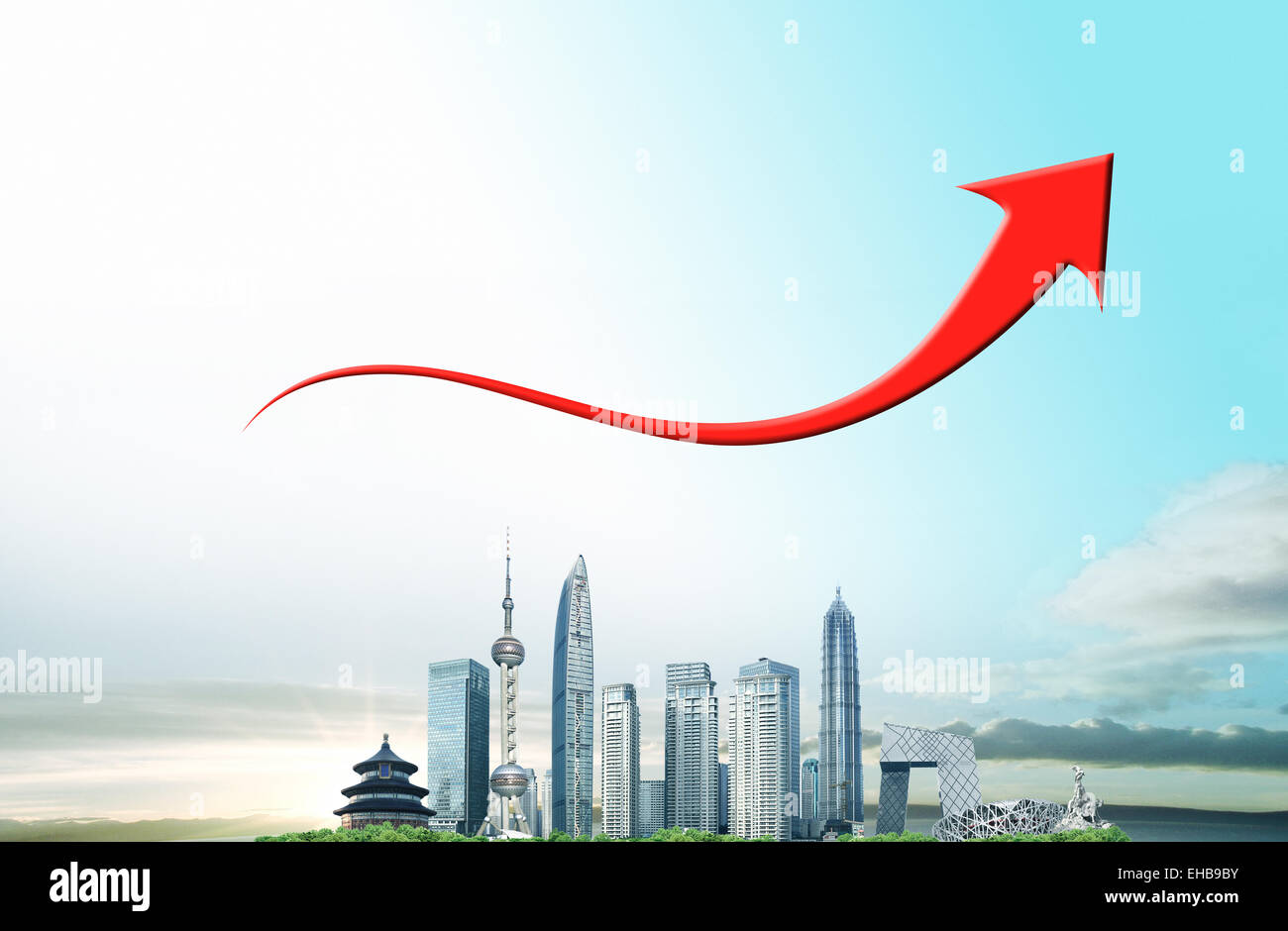 The red arrow above the China urban construction Stock Photo - Alamy