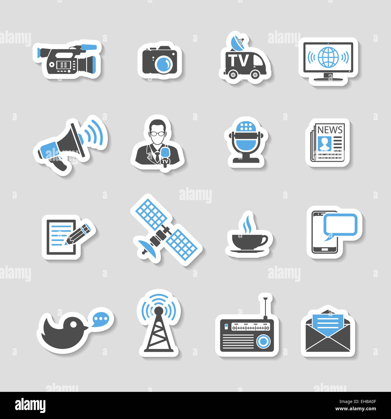 Media and News Icons Sticker Set with Journalism, Television, Newspaper ...