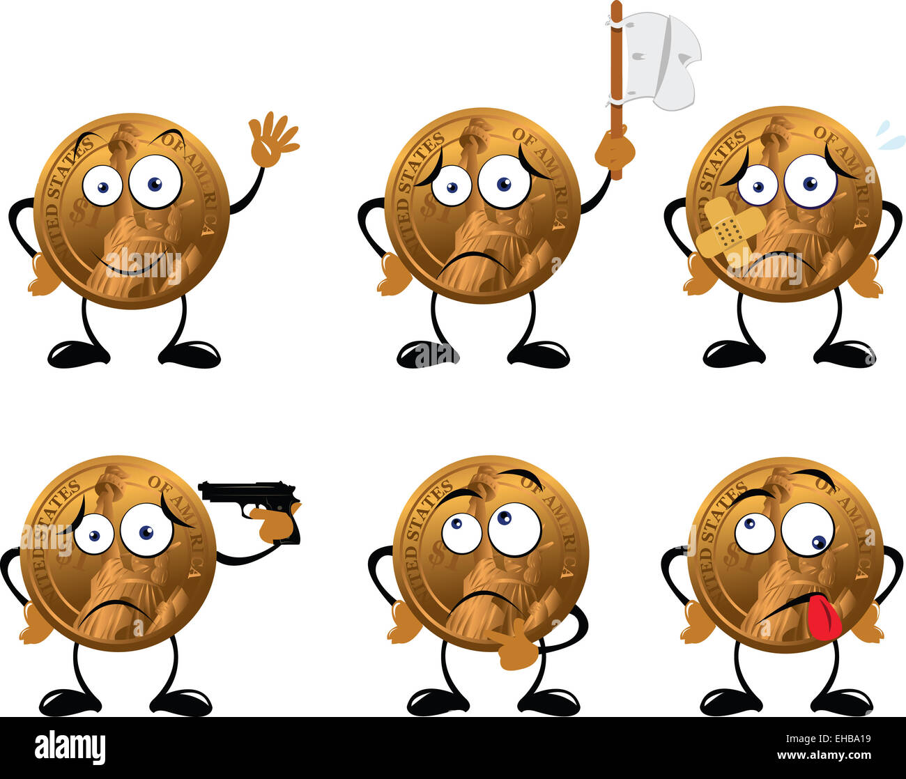 a funny one dollar coin, in different poses Stock Photo - Alamy
