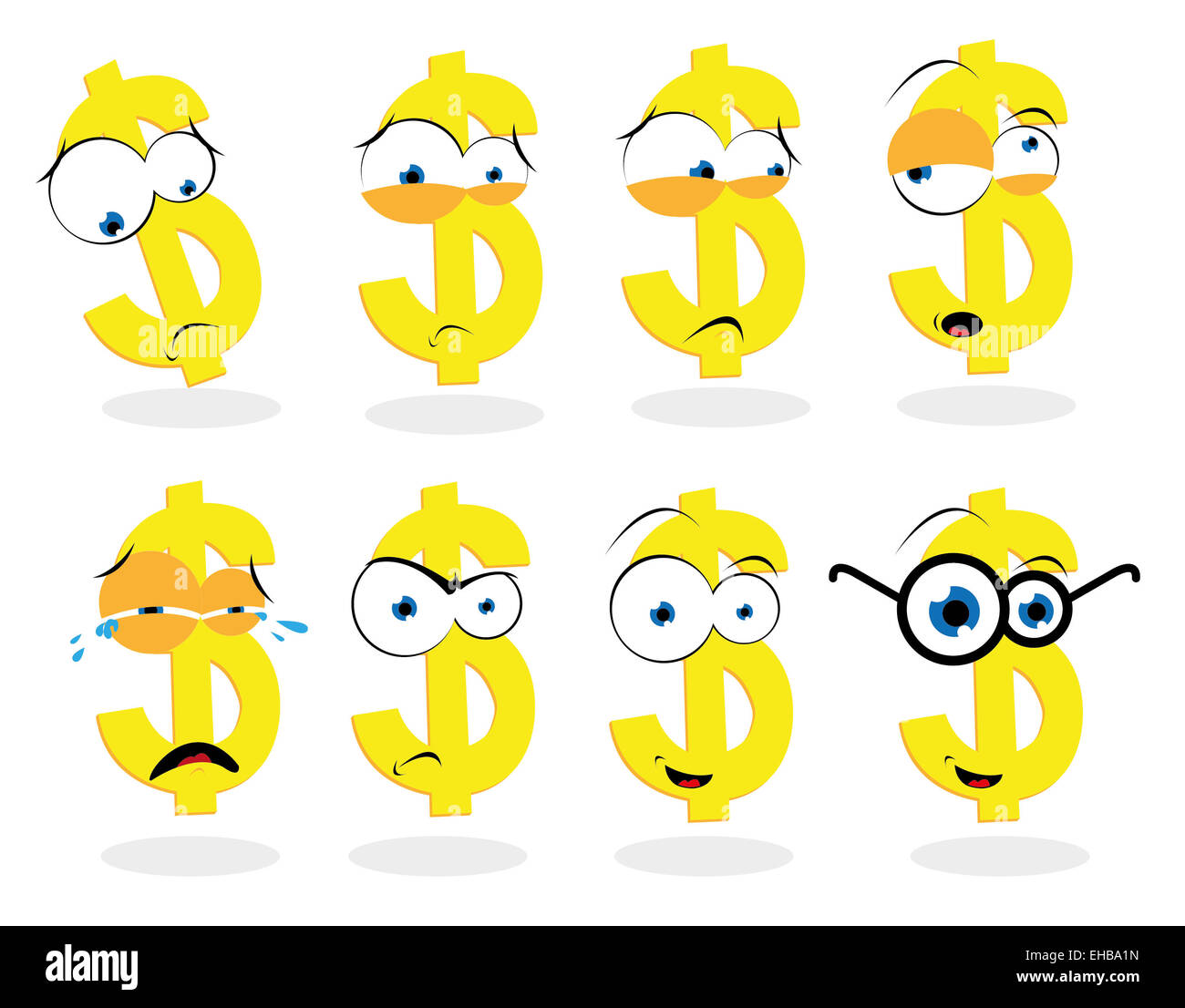 a vector cartoon representing a funny dollar symbol in different poses ...