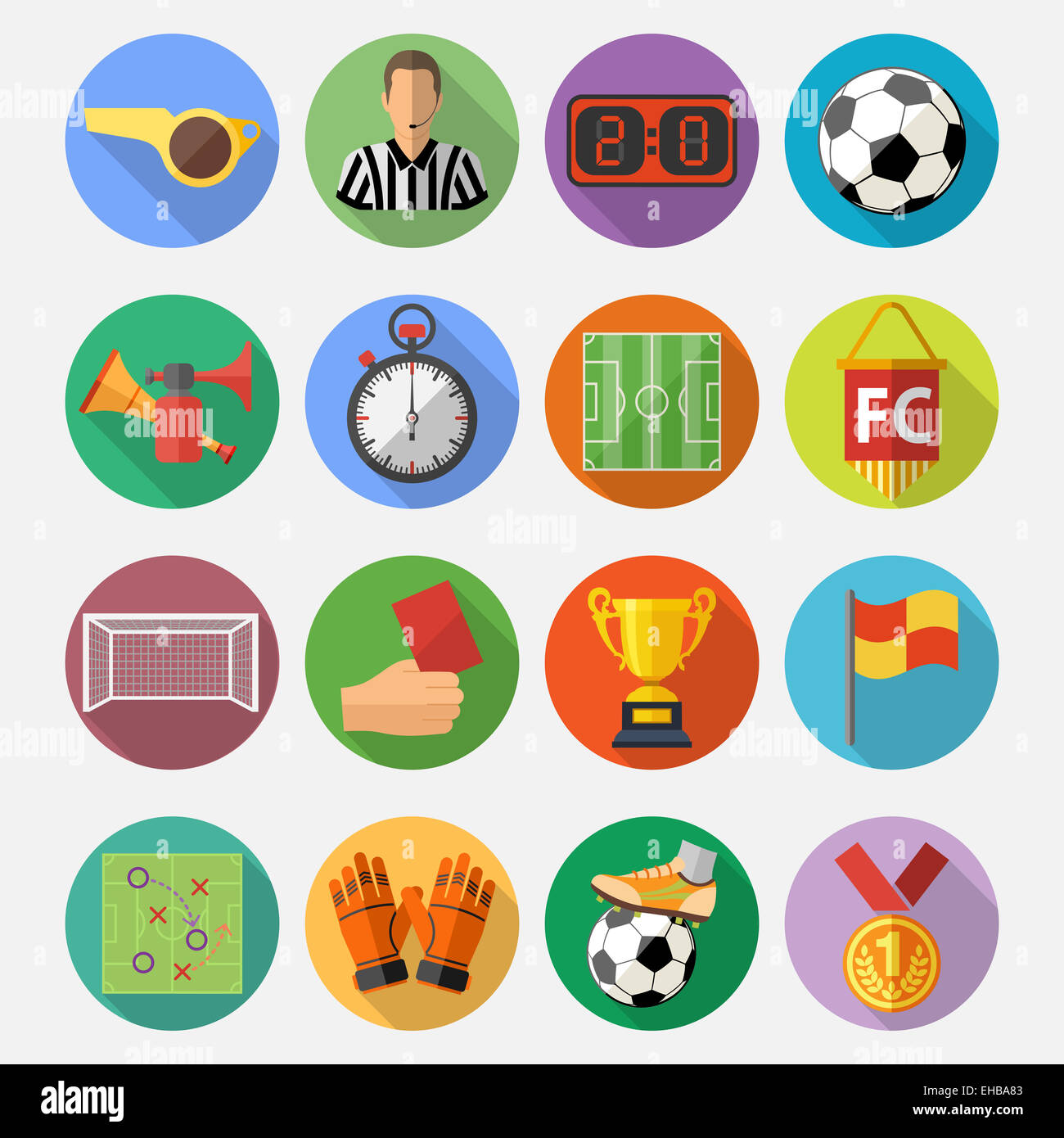 Soccer and Football Flat Icon Set for Flyer, Poster, Web Site with long ...