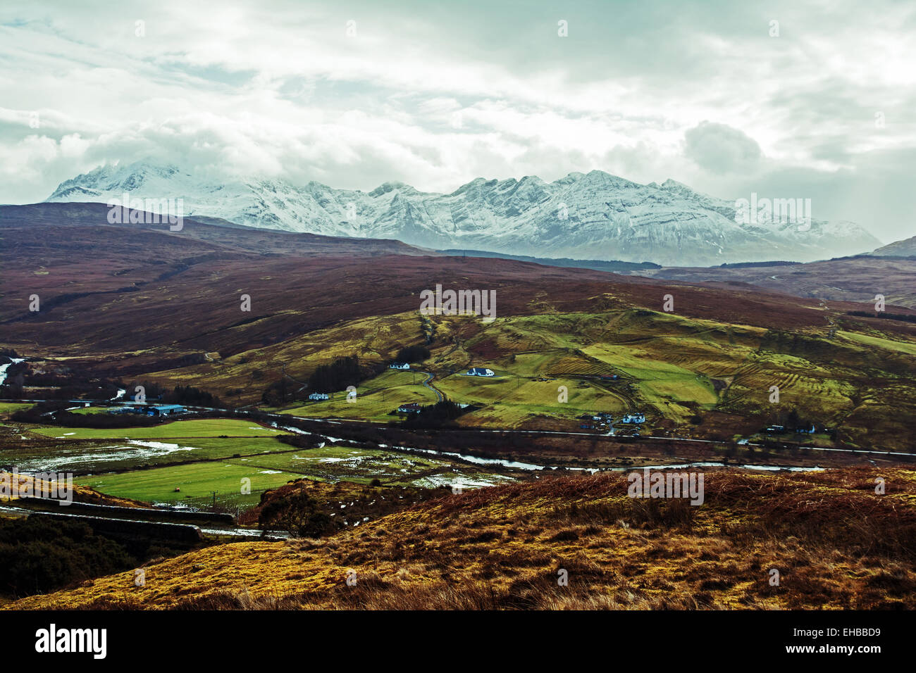 Snow covered Black Cuillin Mountains on the Isle of Skye Stock Photo ...