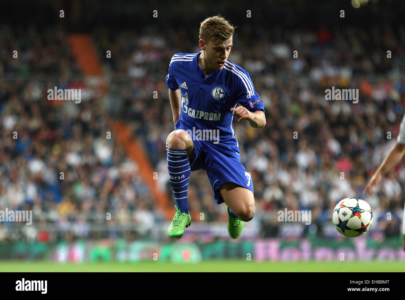 Madrid, Spain. 10th Mar, 2015. Schalke's Max Meyer kicks a ball during ...