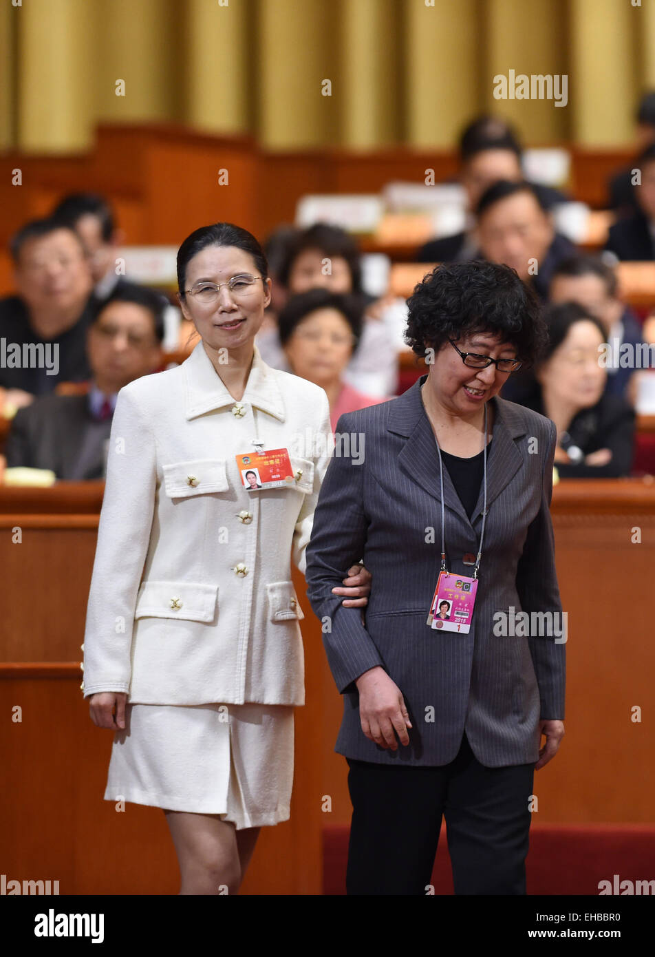 Beijing, China. 11th Mar, 2015. Yang Jia (front, L), a blind member of ...