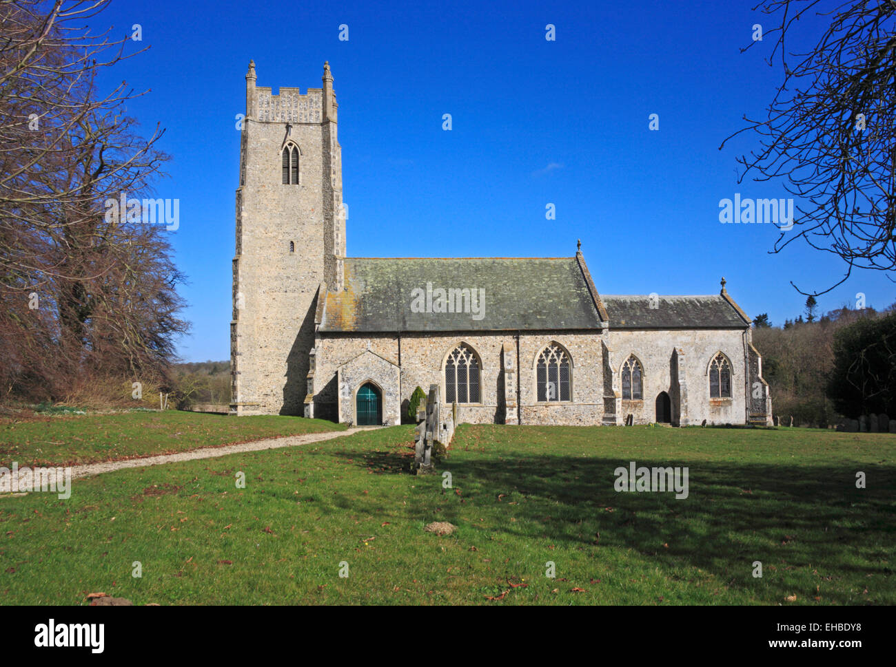 A view of the parish church of St Andrew at Honingham, Norfolk, England ...