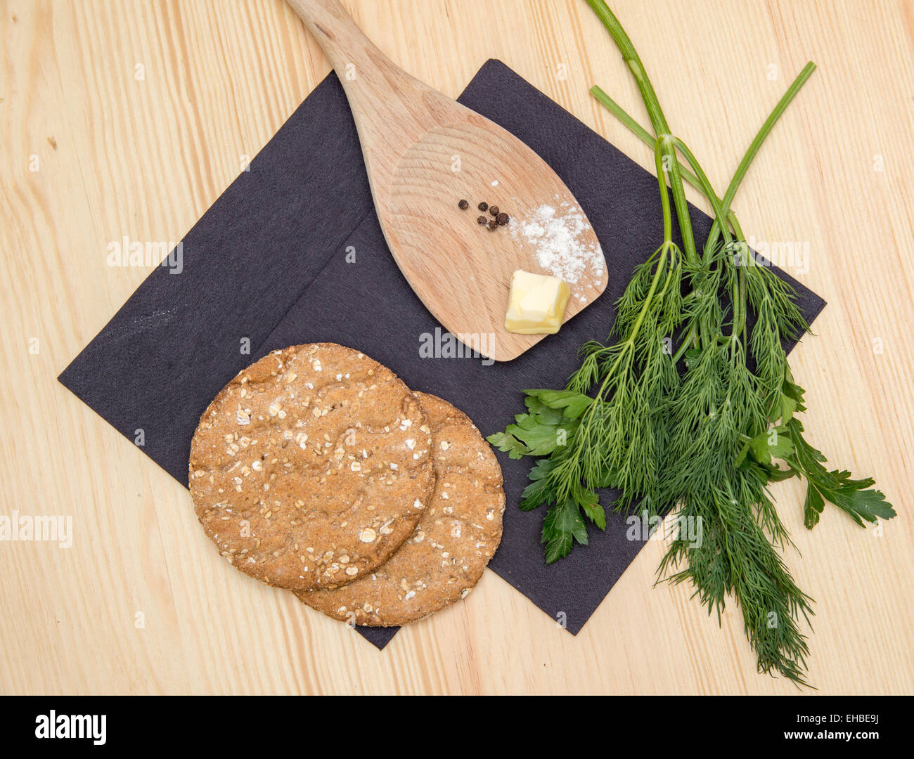 still life with biscuits and a wooden spoon Stock Photo - Alamy