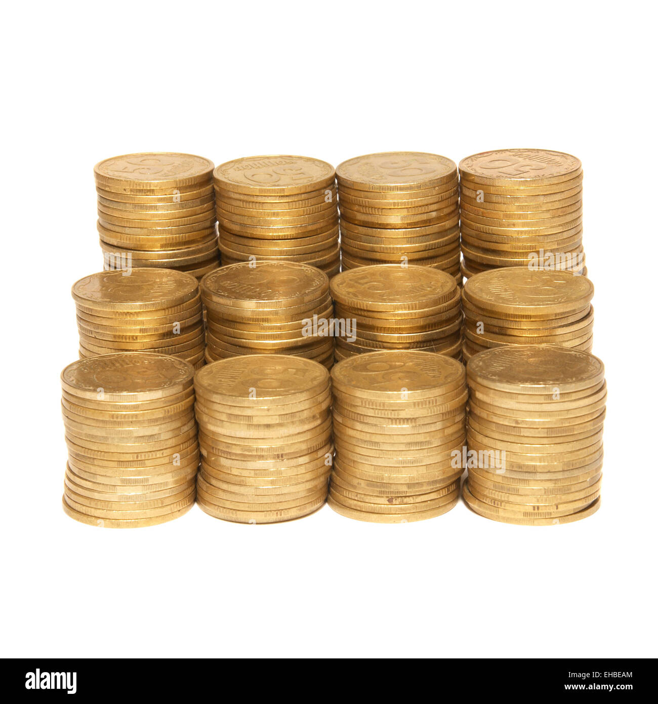Stack of golden coins isolated on white Stock Photo - Alamy