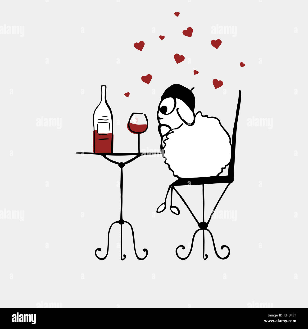 illustration, funny sheep in love, red wine Stock Photo - Alamy