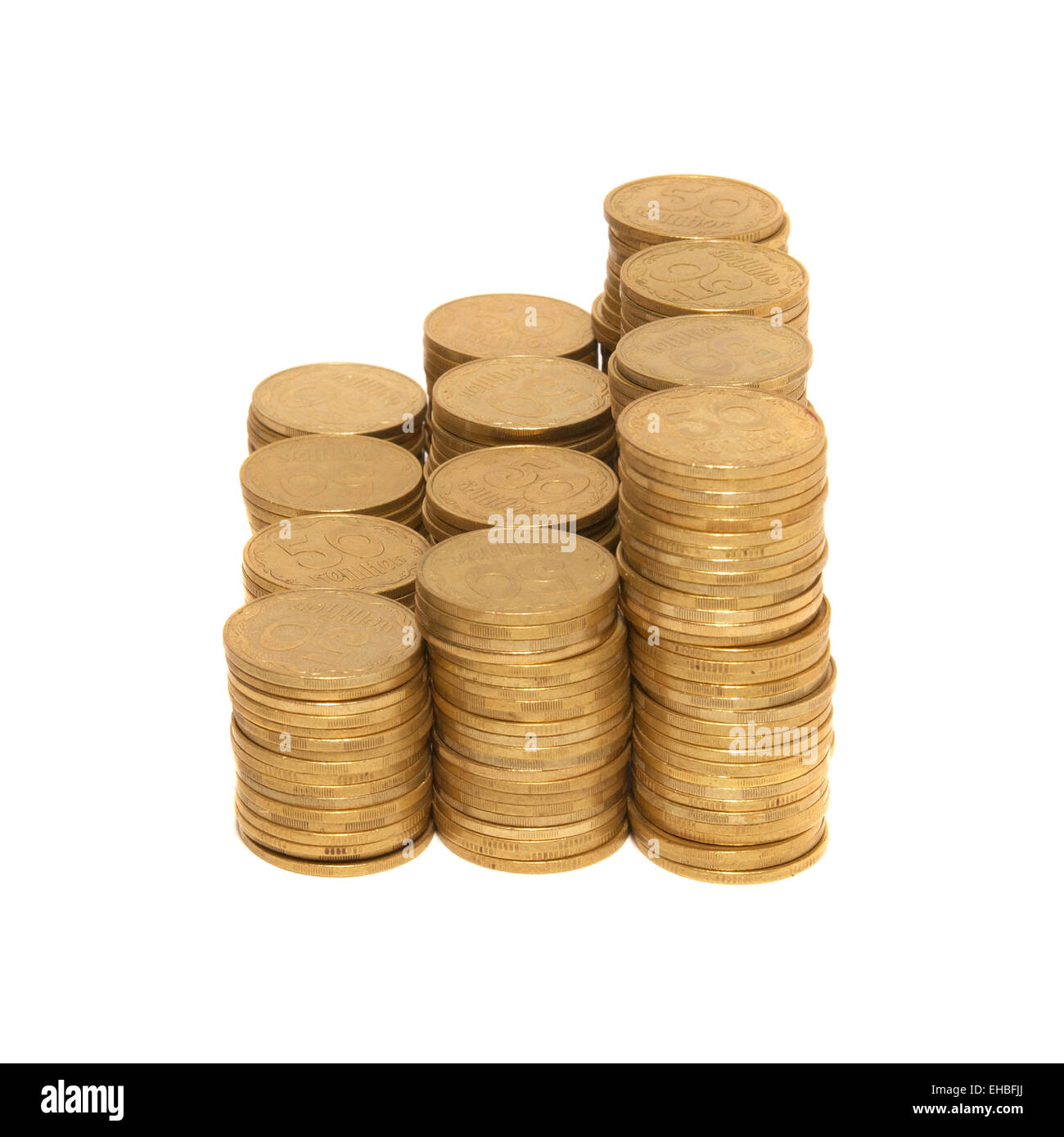 Stack of golden coins isolated on white Stock Photo - Alamy