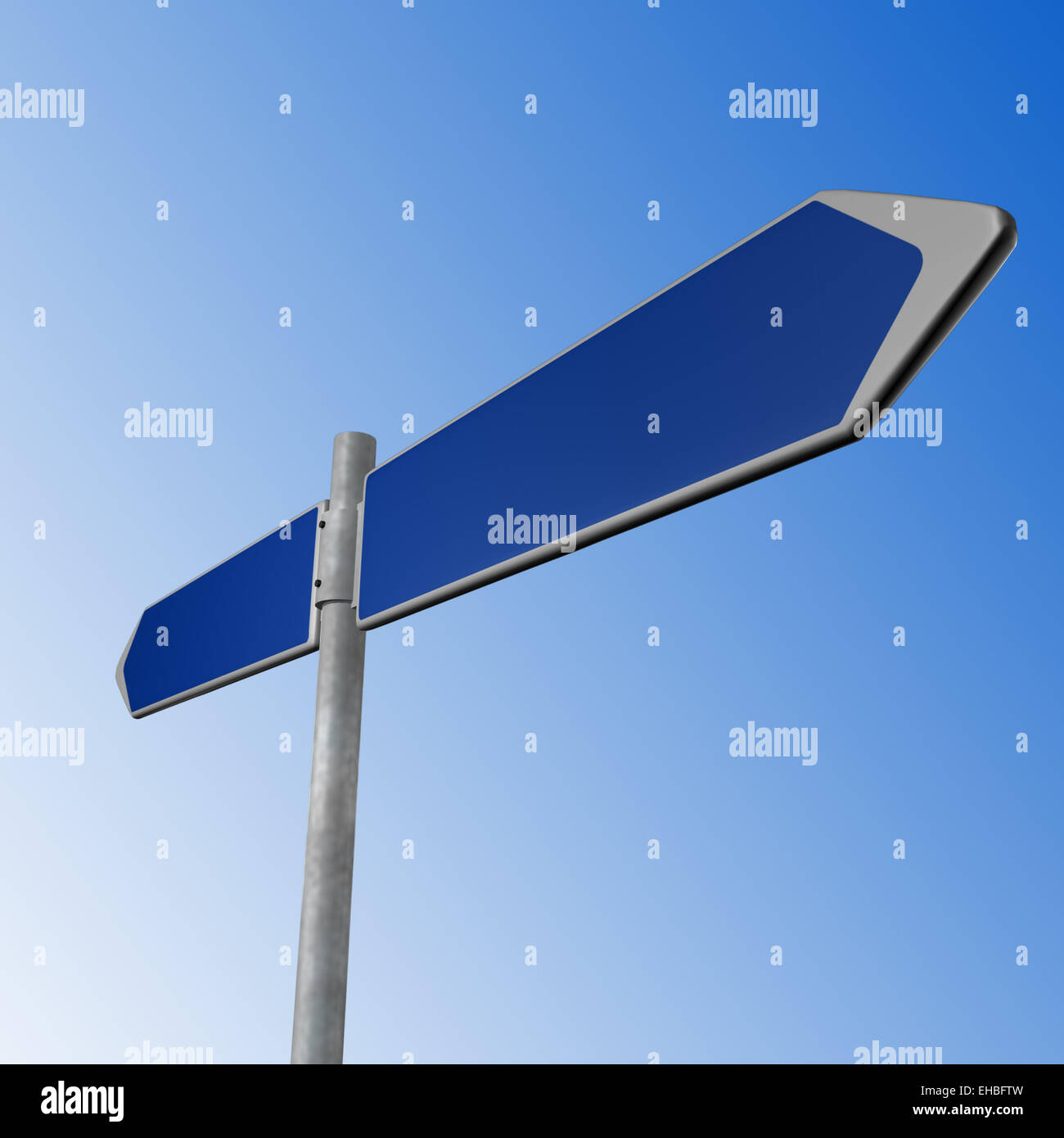 BLue directionl signs on a blue background Stock Photo - Alamy