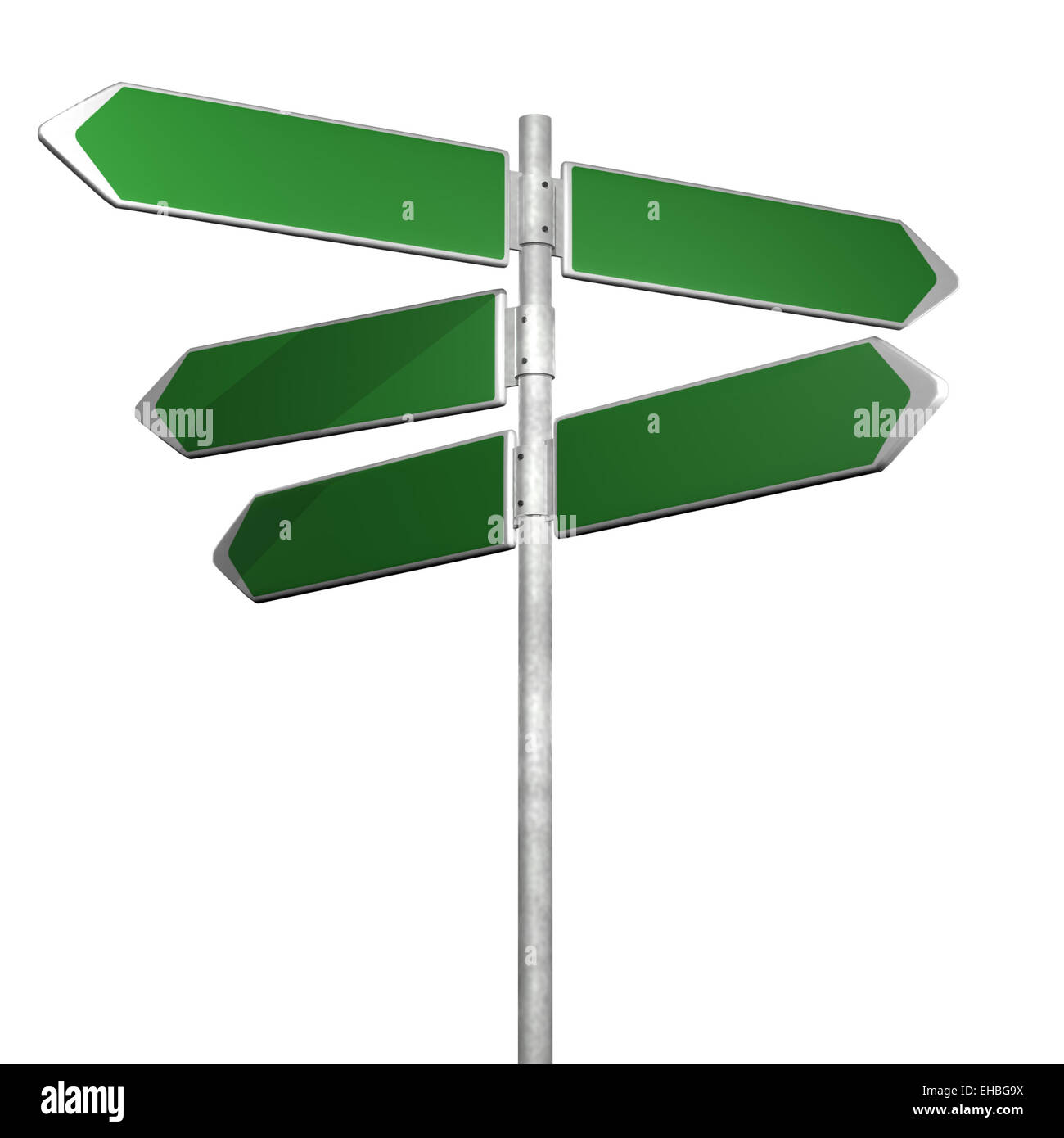 grren directionl signs on a blue background Stock Photo - Alamy