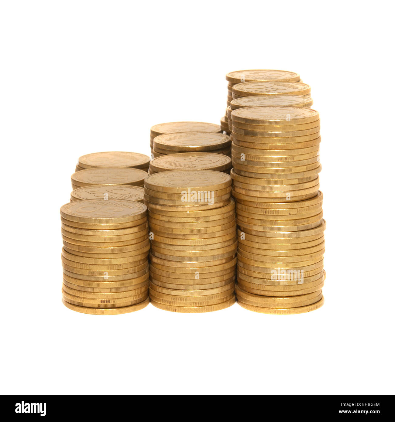 Stack of golden coins isolated on white Stock Photo - Alamy