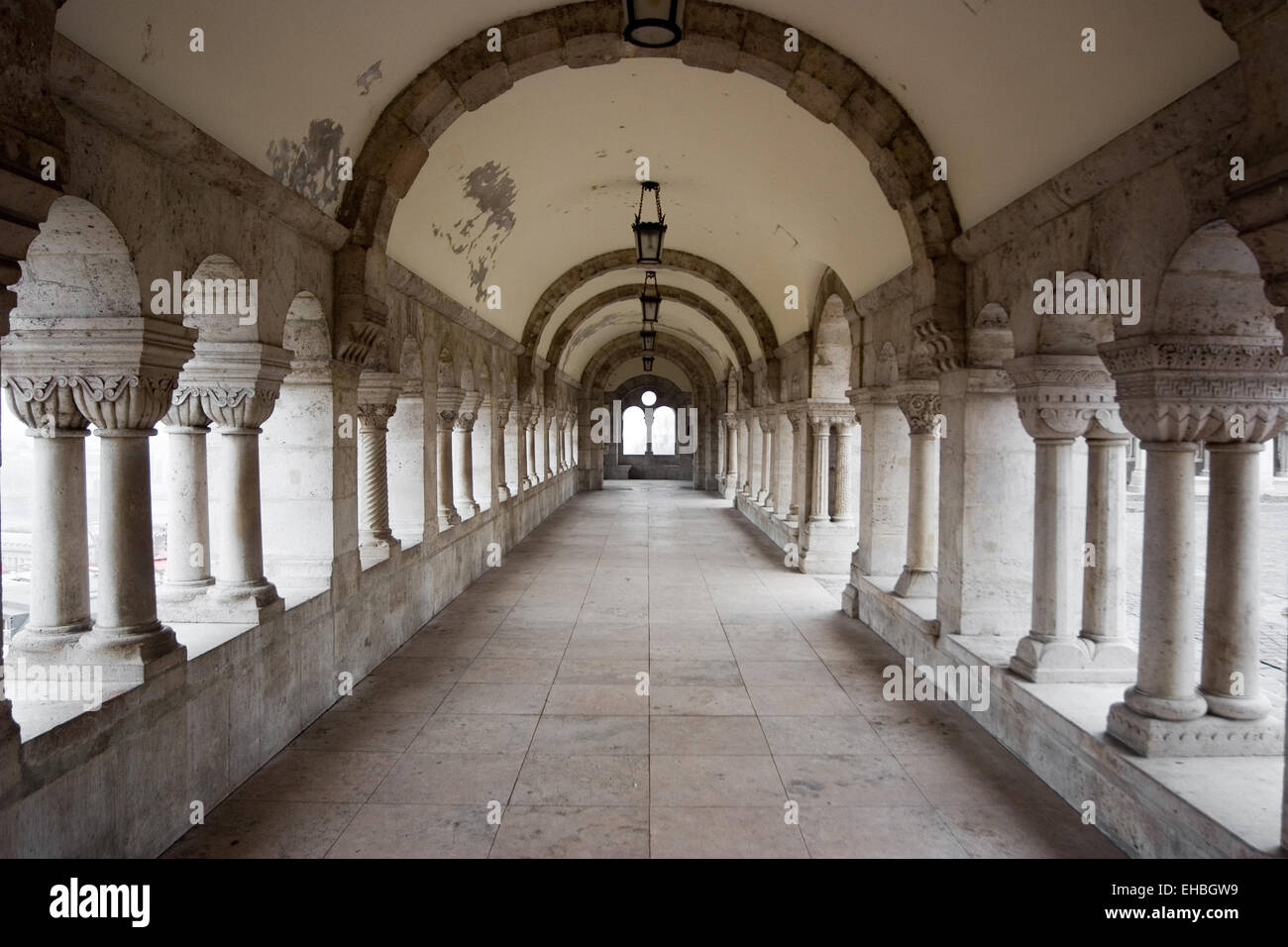 ancient white corridor with arch in budapest Stock Photo - Alamy