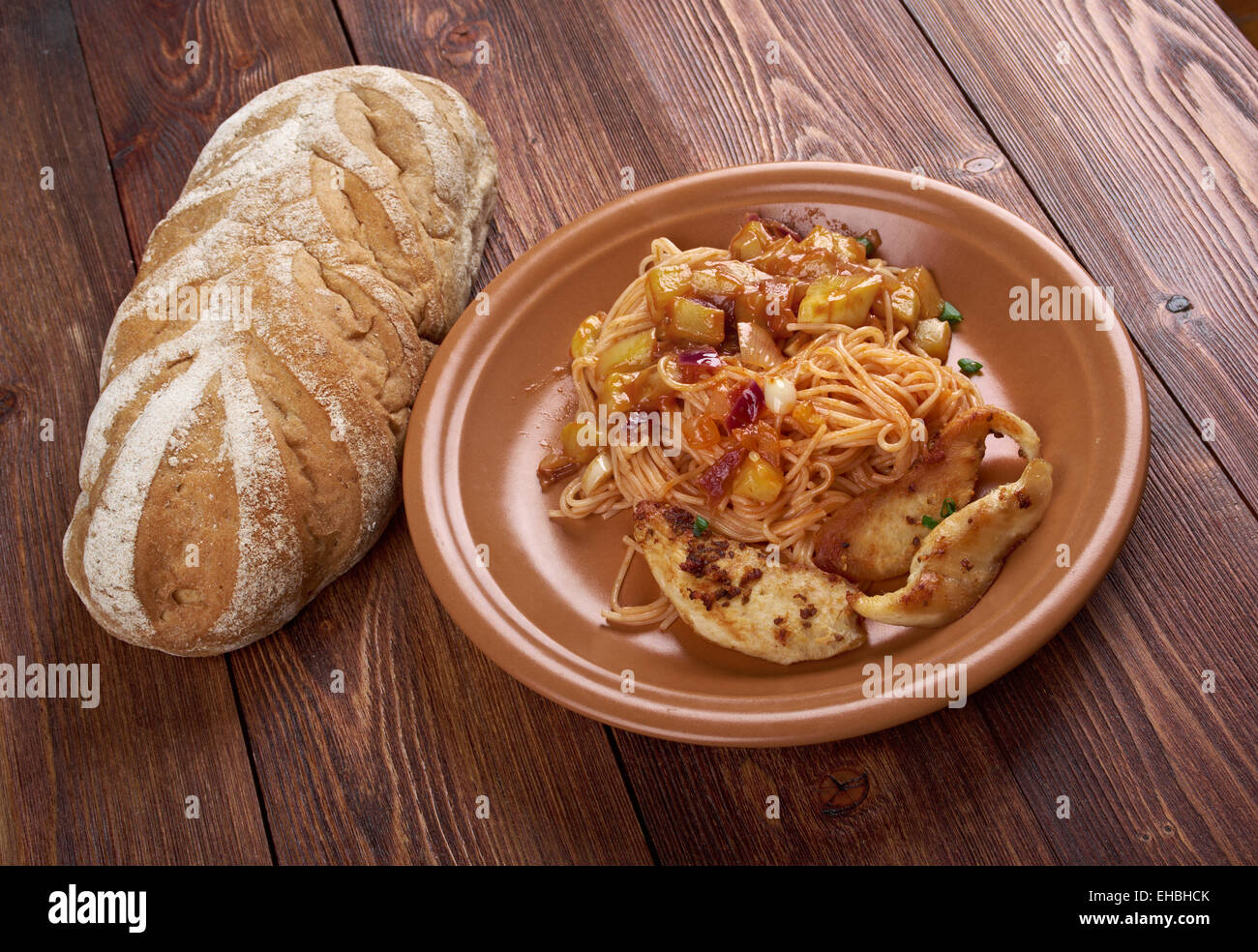 homemade spaghetti, chicken fillet zucchini Stock Photo - Alamy